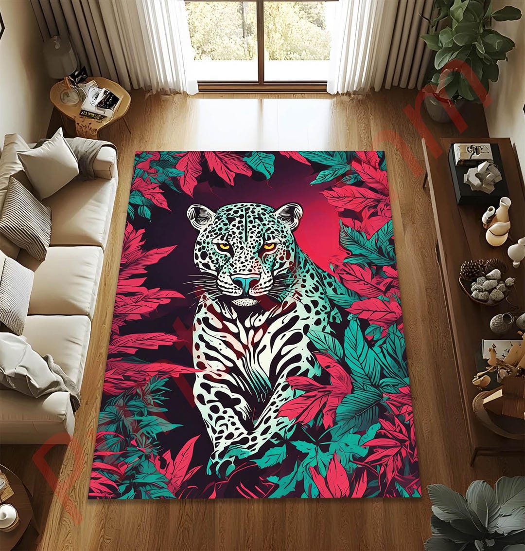Leopard Print Area Rug, Jungle Theme Carpet, Vibrant Wildlife Home ...