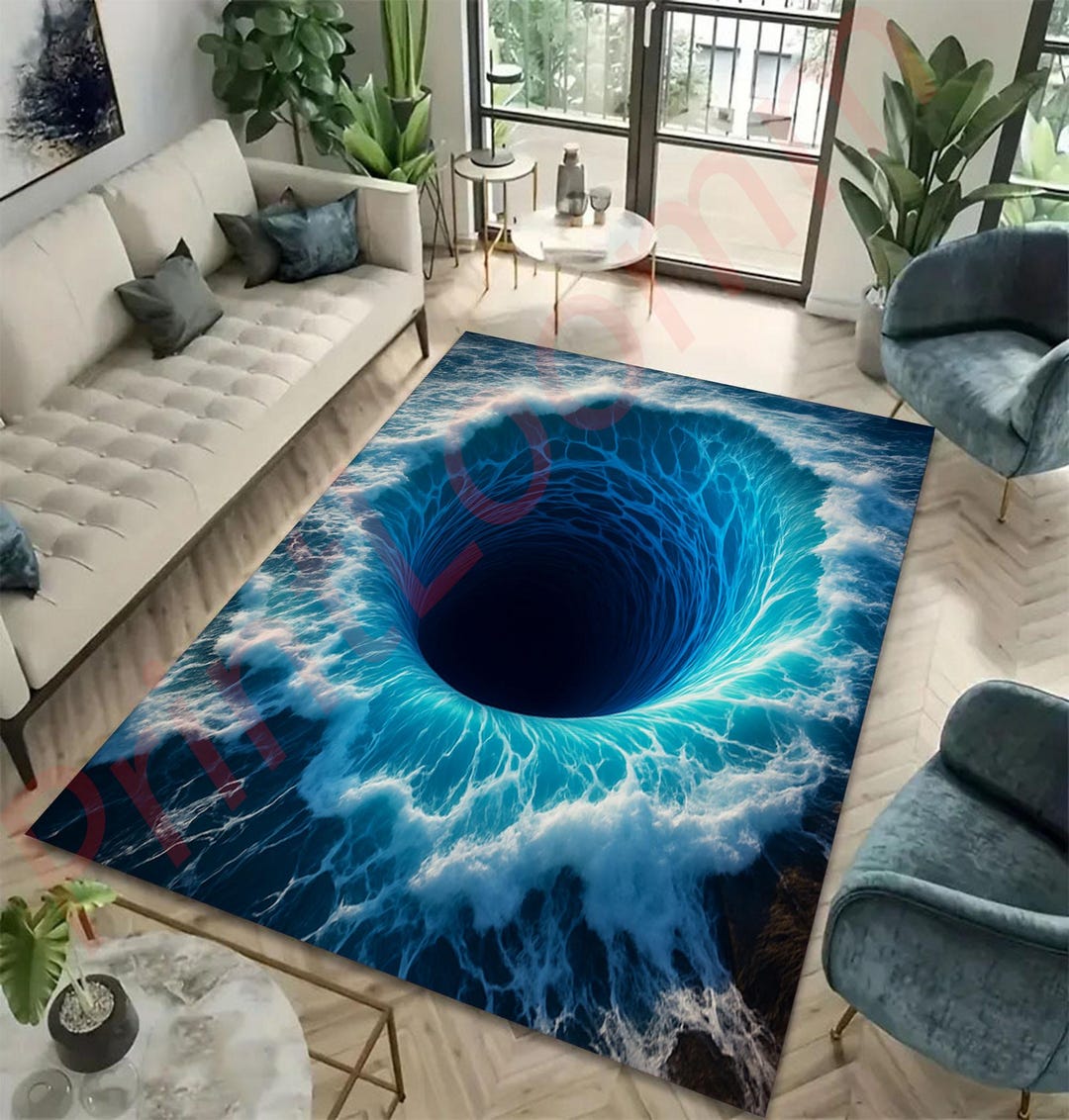 3D Ocean Whirlpool Rug Blue Water Illusion Carpet, Unique Sea Wave Area ...