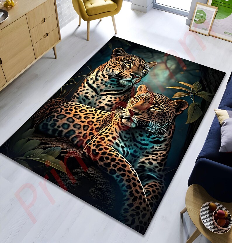 Leopard Jungle Print Rug for Living Room, Exotic Animal Carpet, Bold ...