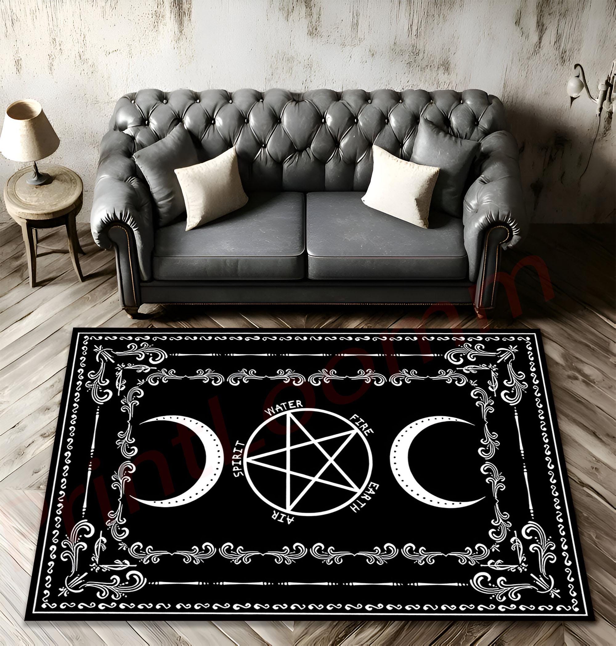 Witchcraft Pentagram Rug, Gothic Moon Phase Carpet, Occult Altar Mat ...
