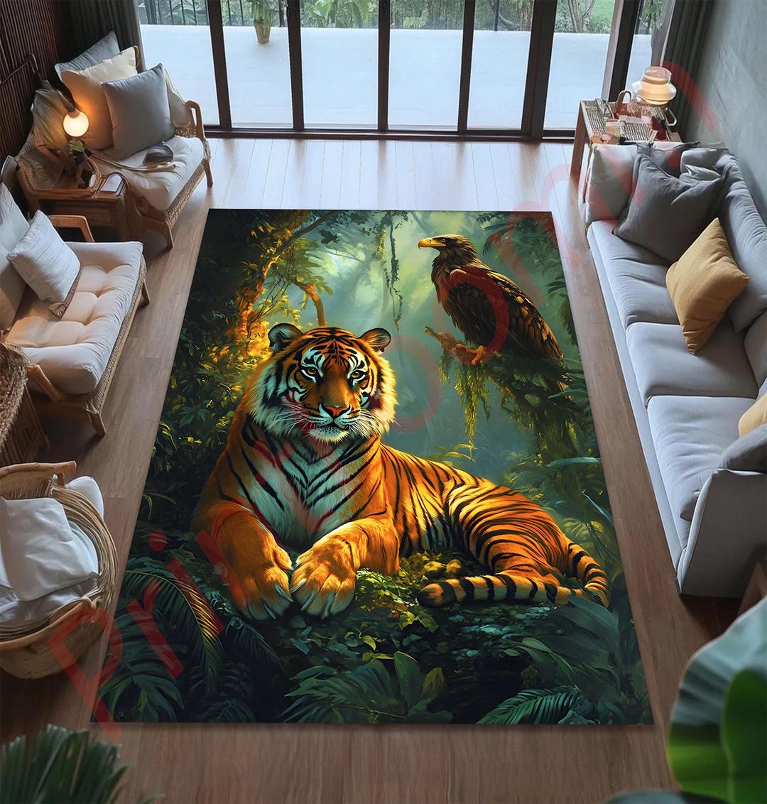 Tiger Jungle Area Rug for Living Room, Majestic Wildlife Carpet With ...