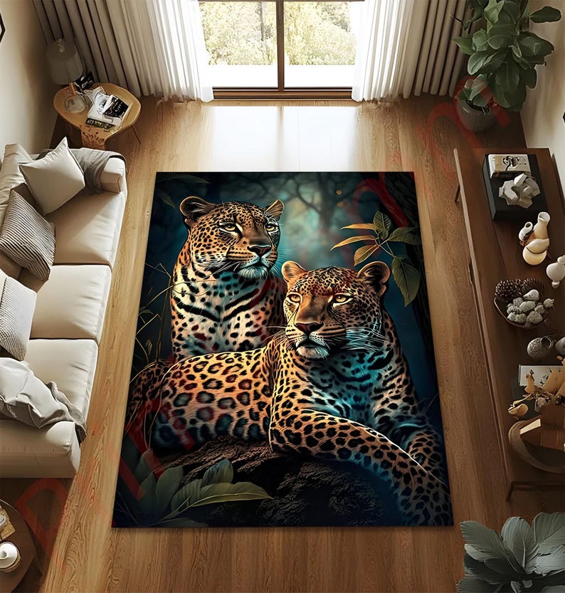 Leopard Jungle Print Rug for Living Room, Exotic Animal Carpet, Bold ...