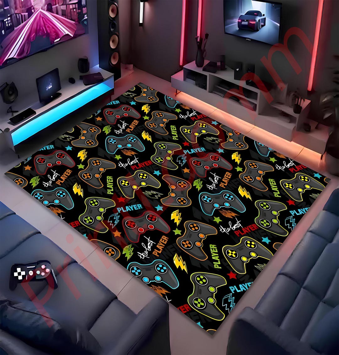 Video Game Controller Rug, Neon Gamer Carpet for Bedroom or Game Room ...