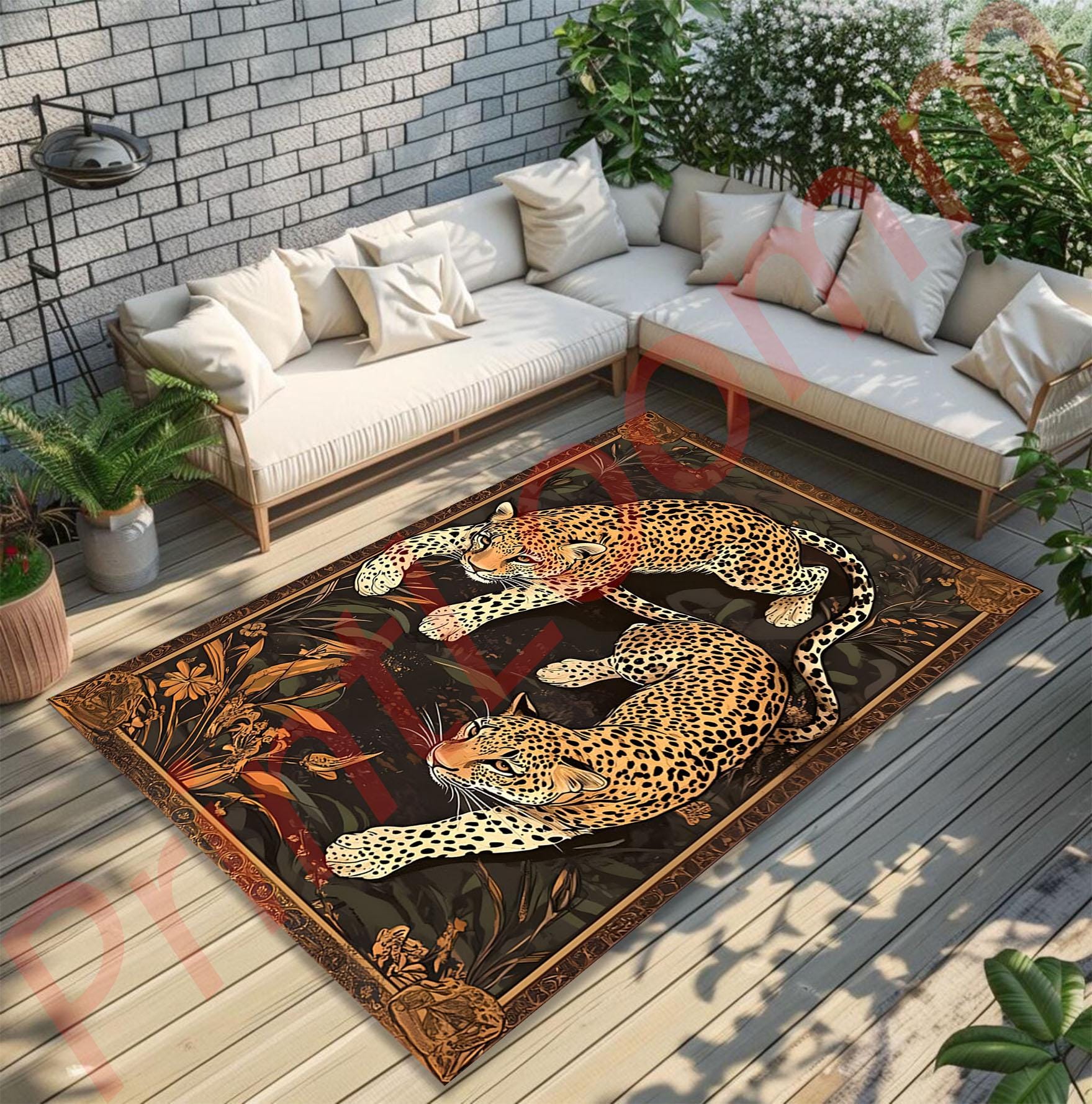 Leopard Rug With Jungle Theme, Bold Safari Animal Print Carpet, Exotic ...