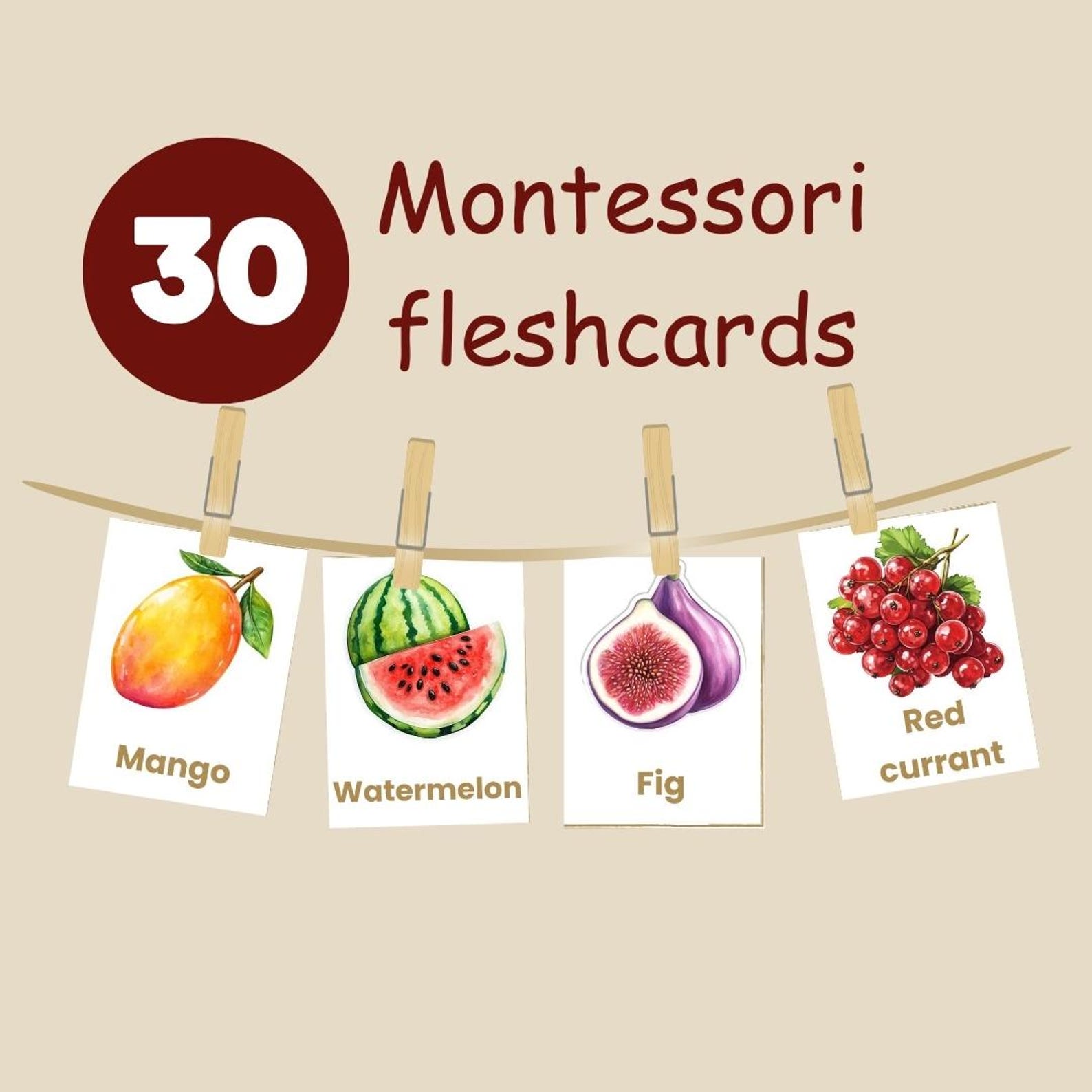 Montessori Flashcards, Fruit and Berries Cards, Preschool Worksheets ...