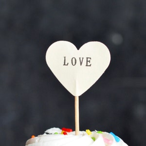 12 LOVE Heart Cupcake Picks, Hand Stamped - the ORIGINAL Handstamped ...