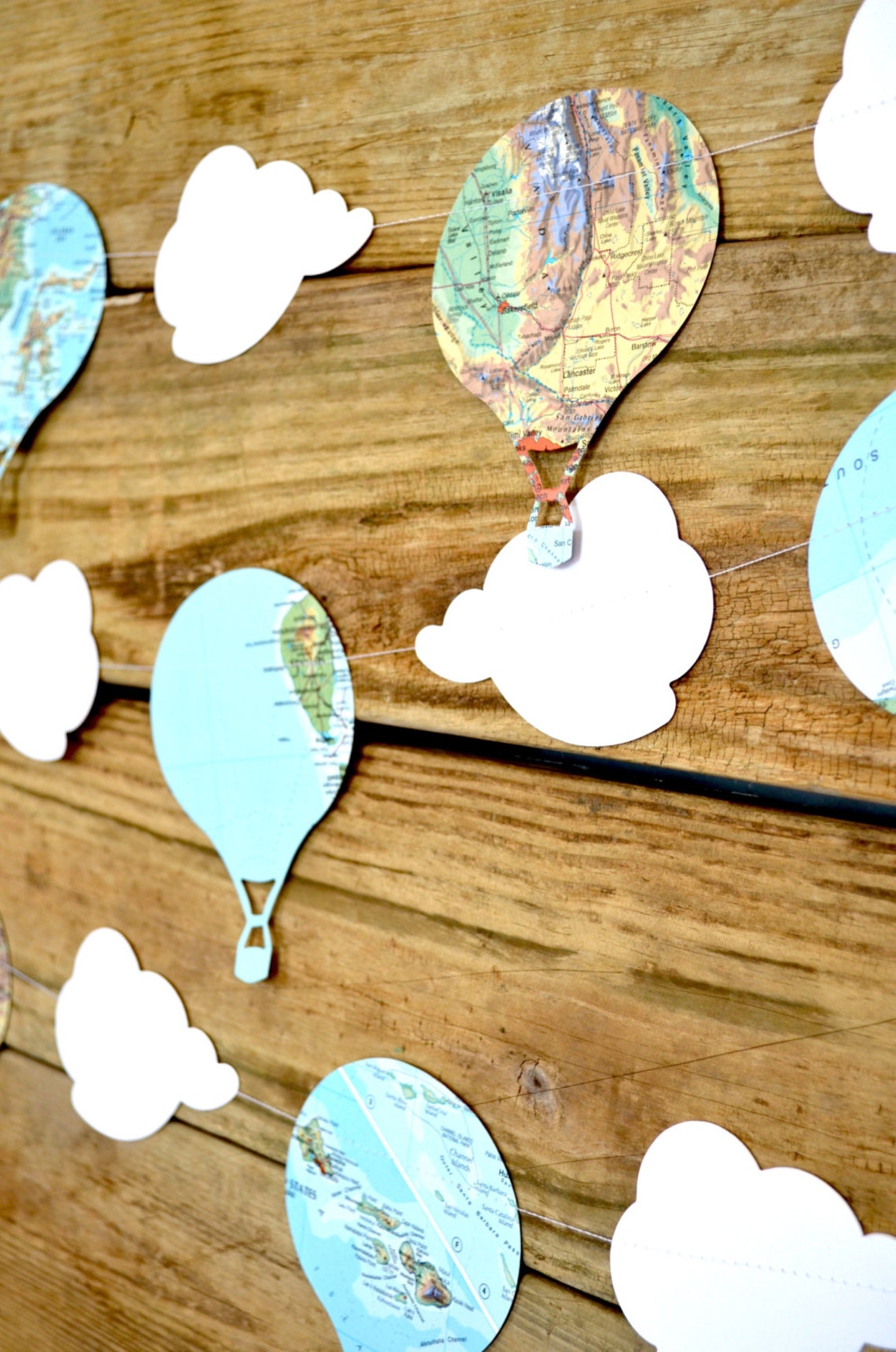 Hot Air Balloons and Clouds Vintage Map Garland Classic - Etsy