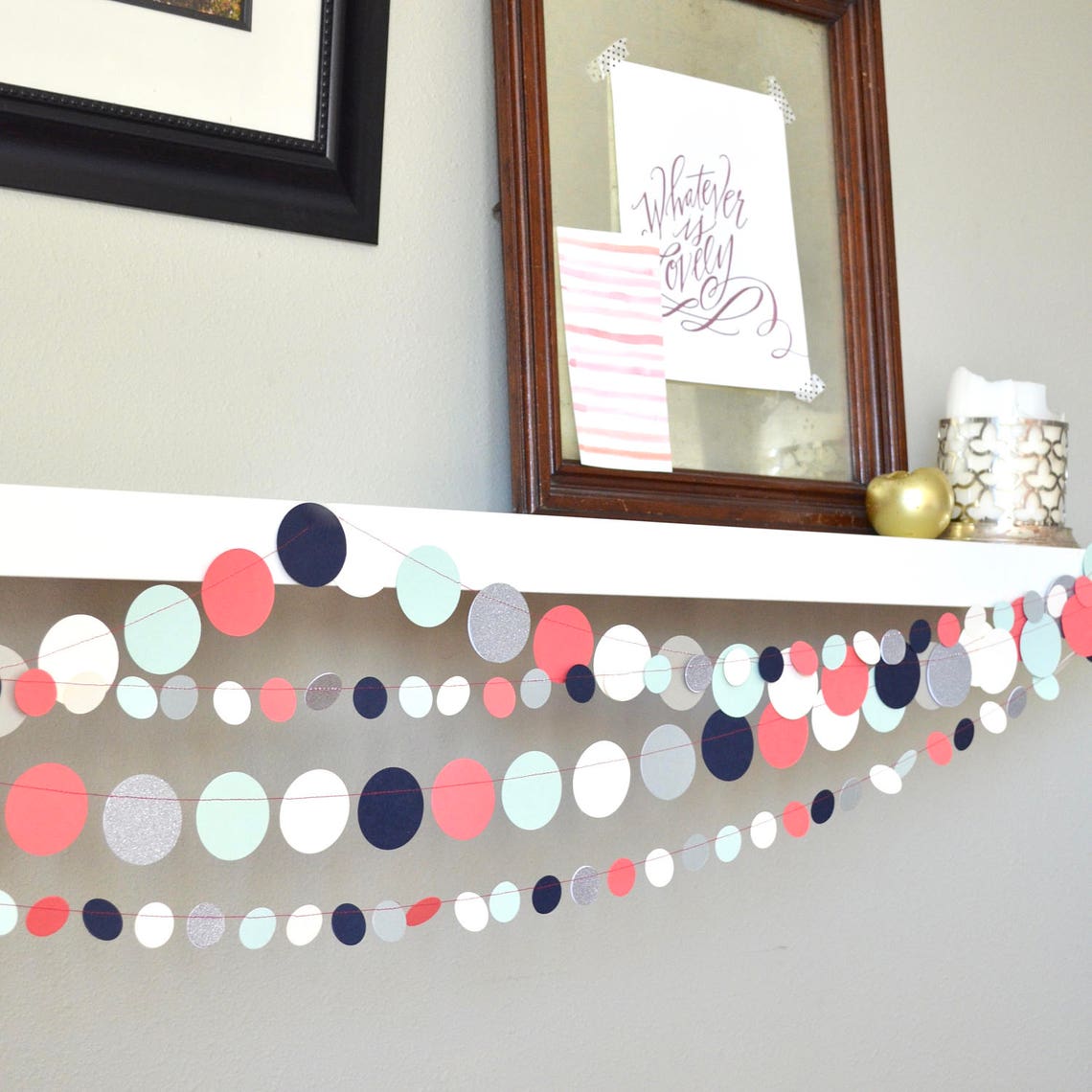 Navy Mint Coral Cream and Gold or Silver Confetti Circles | Etsy