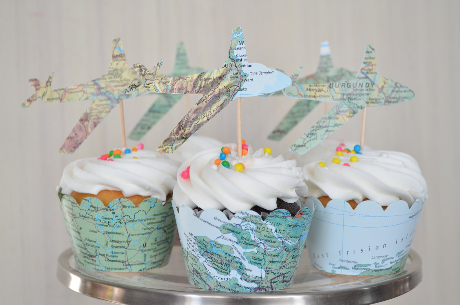 Vintage Map Airplane Cupcake Toppers Perfect for Weddings - Etsy