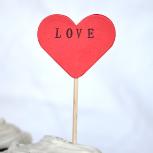 12 LOVE Heart Cupcake Picks, Hand Stamped - the ORIGINAL Handstamped ...