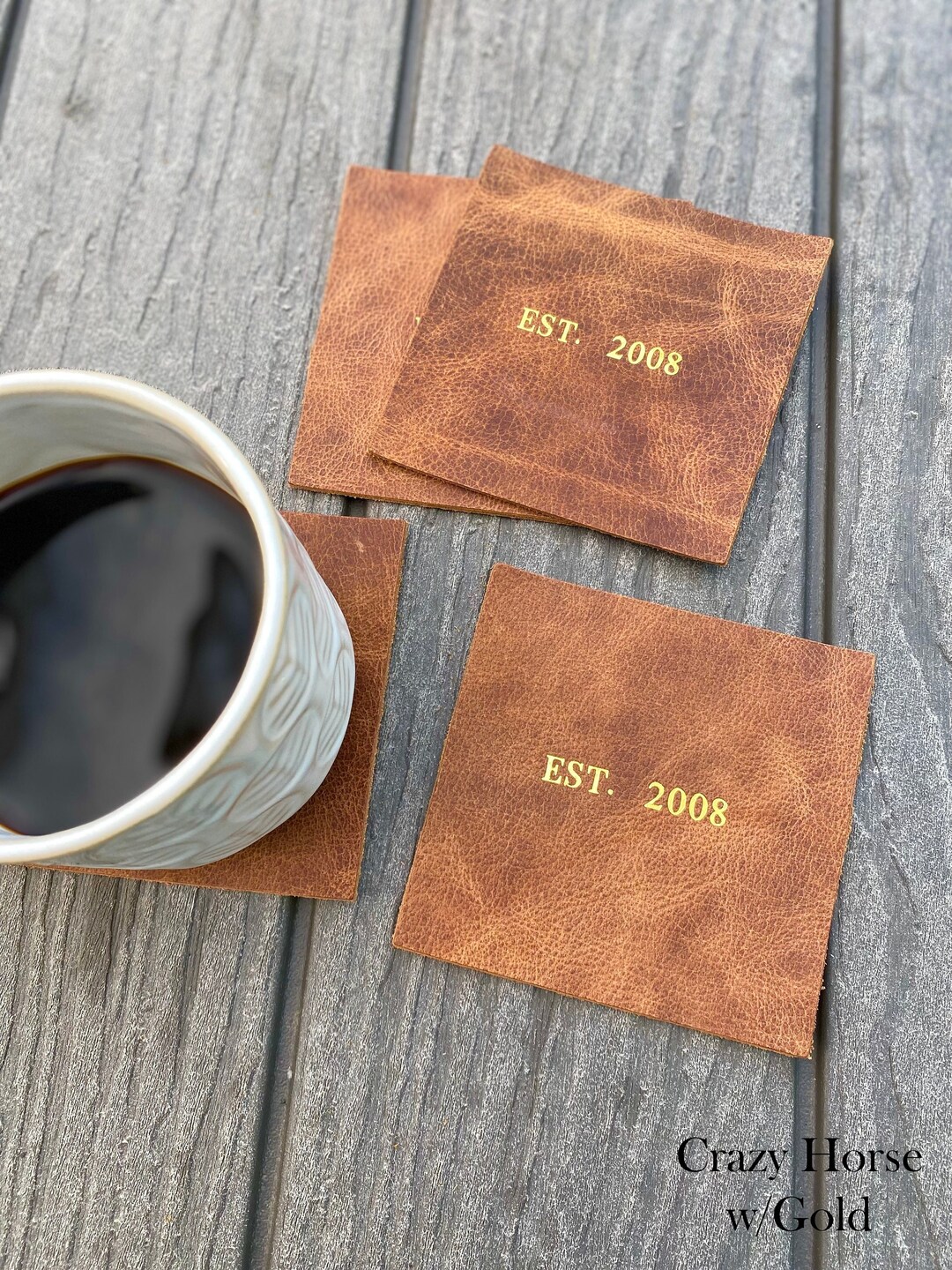 4 Square Leather Coasters. Set of 4. Free Gold or Sliver Foil ...