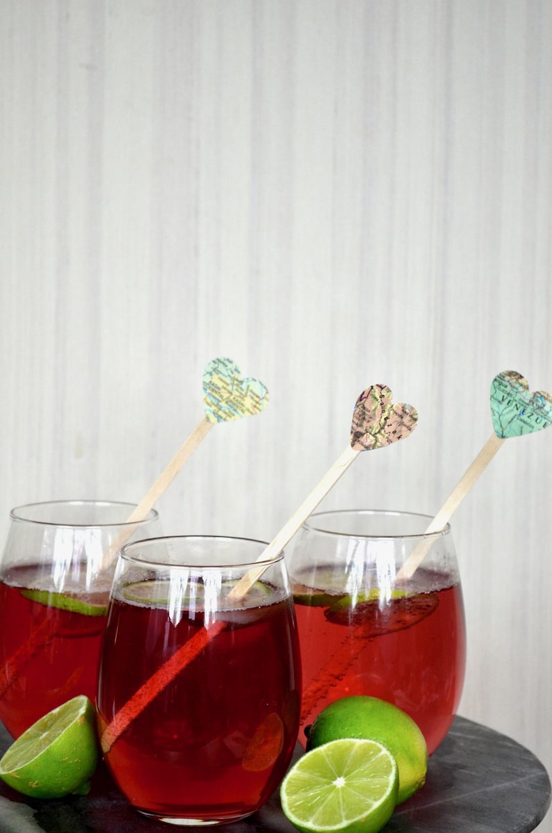 Vintage Map Heart Drink Stirrers Swizzle sticks for hot or | Etsy