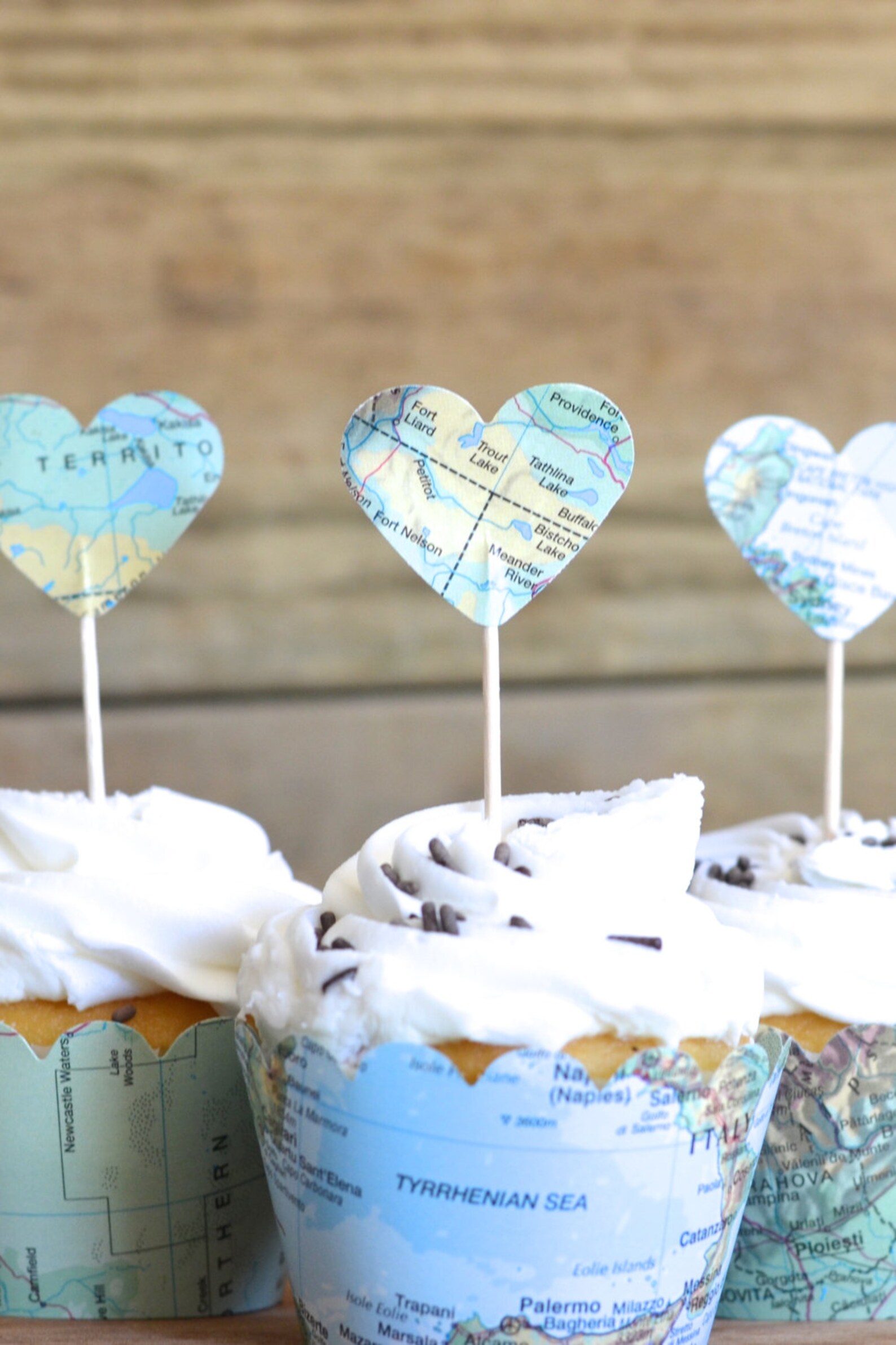 Vintage Map Heart Cupcake Toppers Perfect for Your Adventure - Etsy