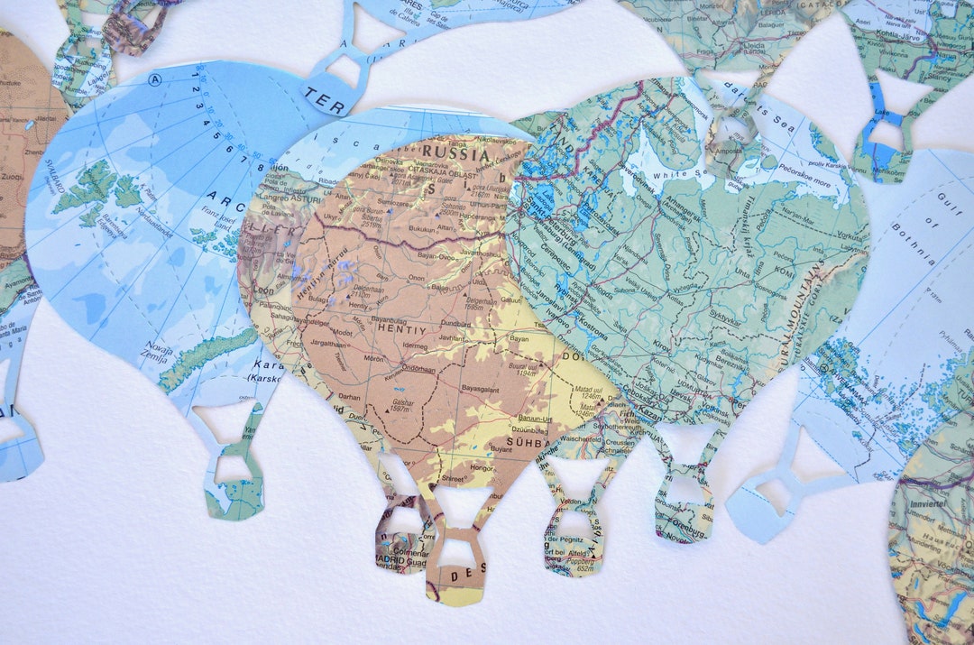 Vintage Map Hot Air Balloon Confetti and White Cloud Confetti. - Etsy
