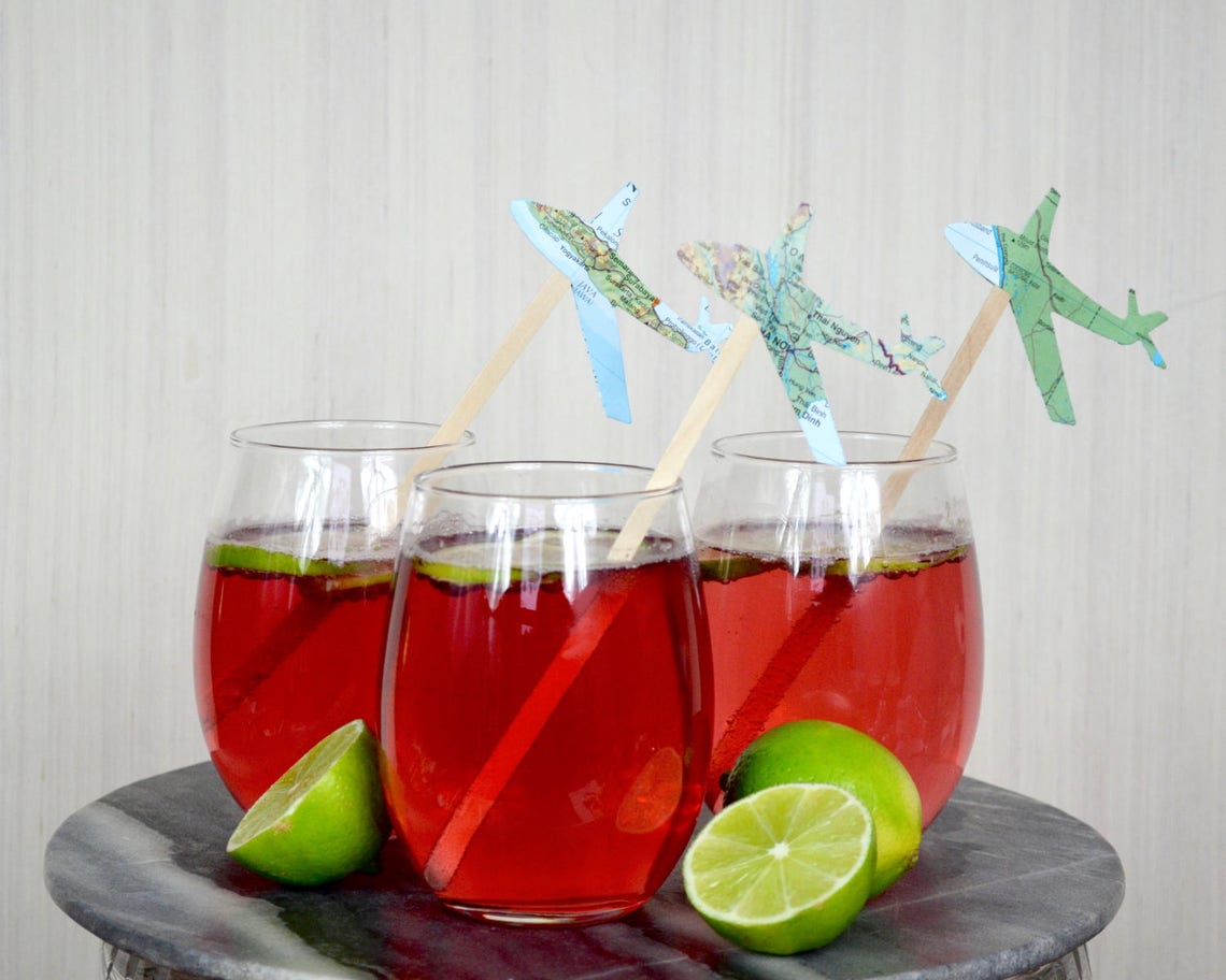 Vintage Map Airplane Drink Stir Sticks: Travel Theme Party Decor ...