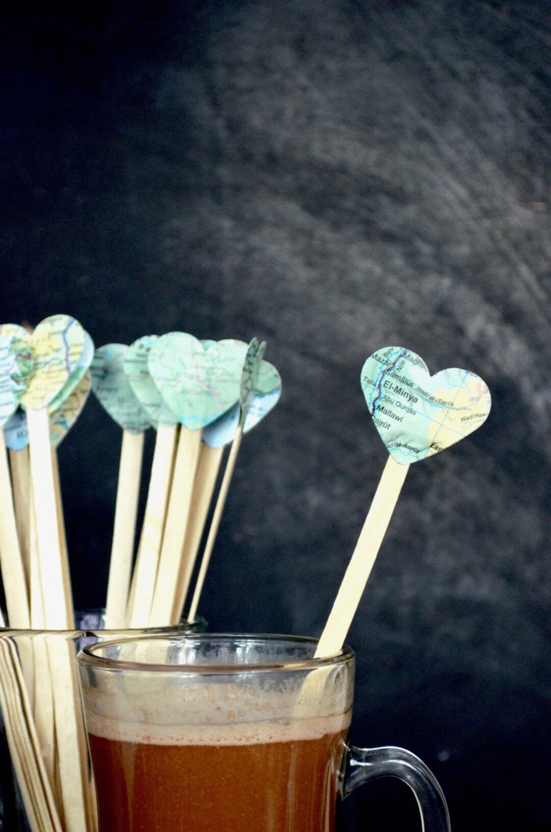 Vintage Map Heart Drink Stirrers Swizzle Sticks for Hot or Cold Drinks ...