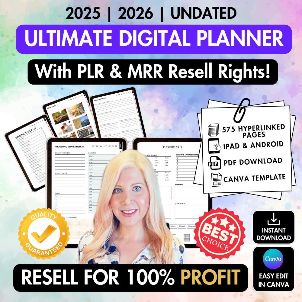 PLR Planner, MRR Digital Planner, 2026 Digital Planner, Undated, PLR ...