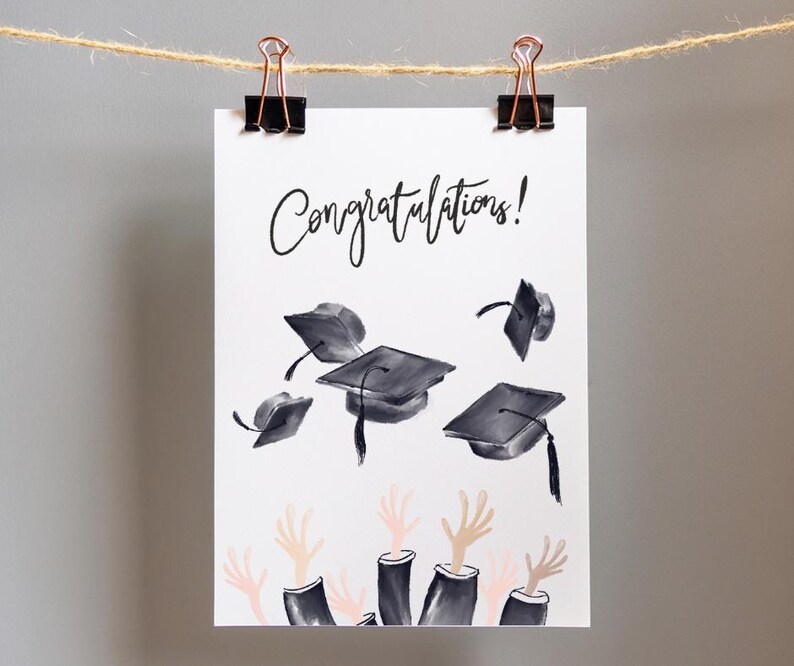 Graduation Card Printable | Hand-drawn Digital Download | Caps Thrown ...