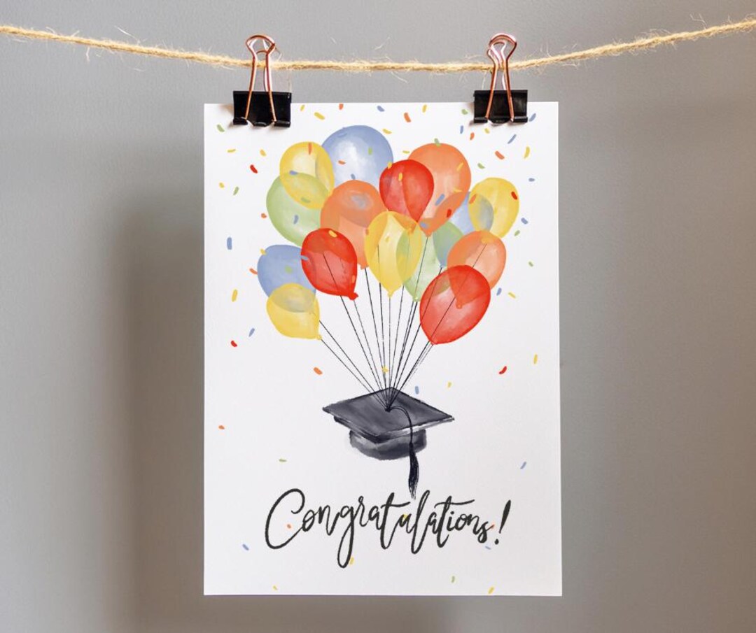 Graduation Card Printable | Hand-drawn Digital Download | Cap ...