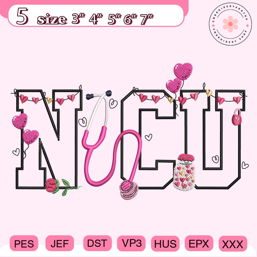 Nicu Valentine Embroidery Design, Medical Heart Stethoscope Embroidery ...