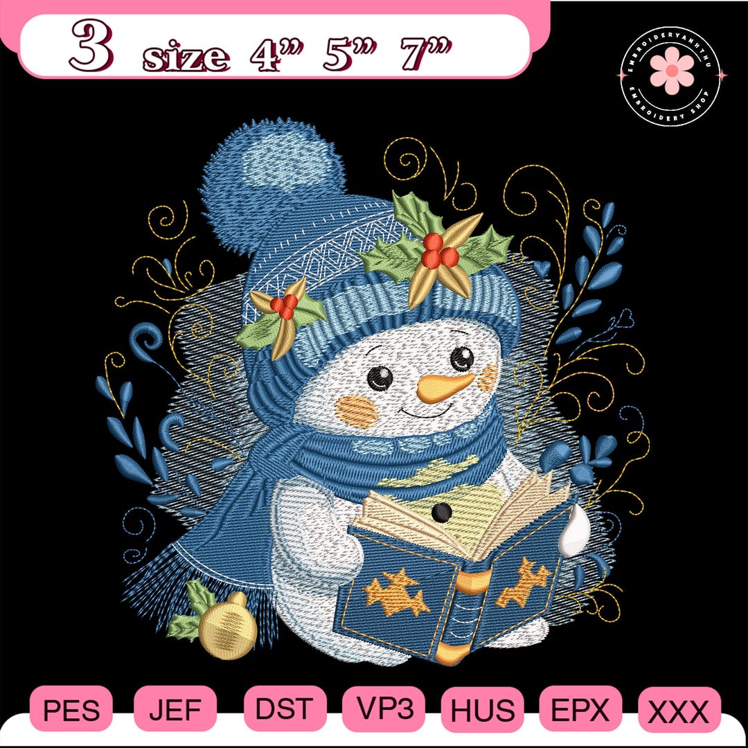 Christmas Snowman Embroidery File, Christmas Snowman Tree Jingle Bell ...