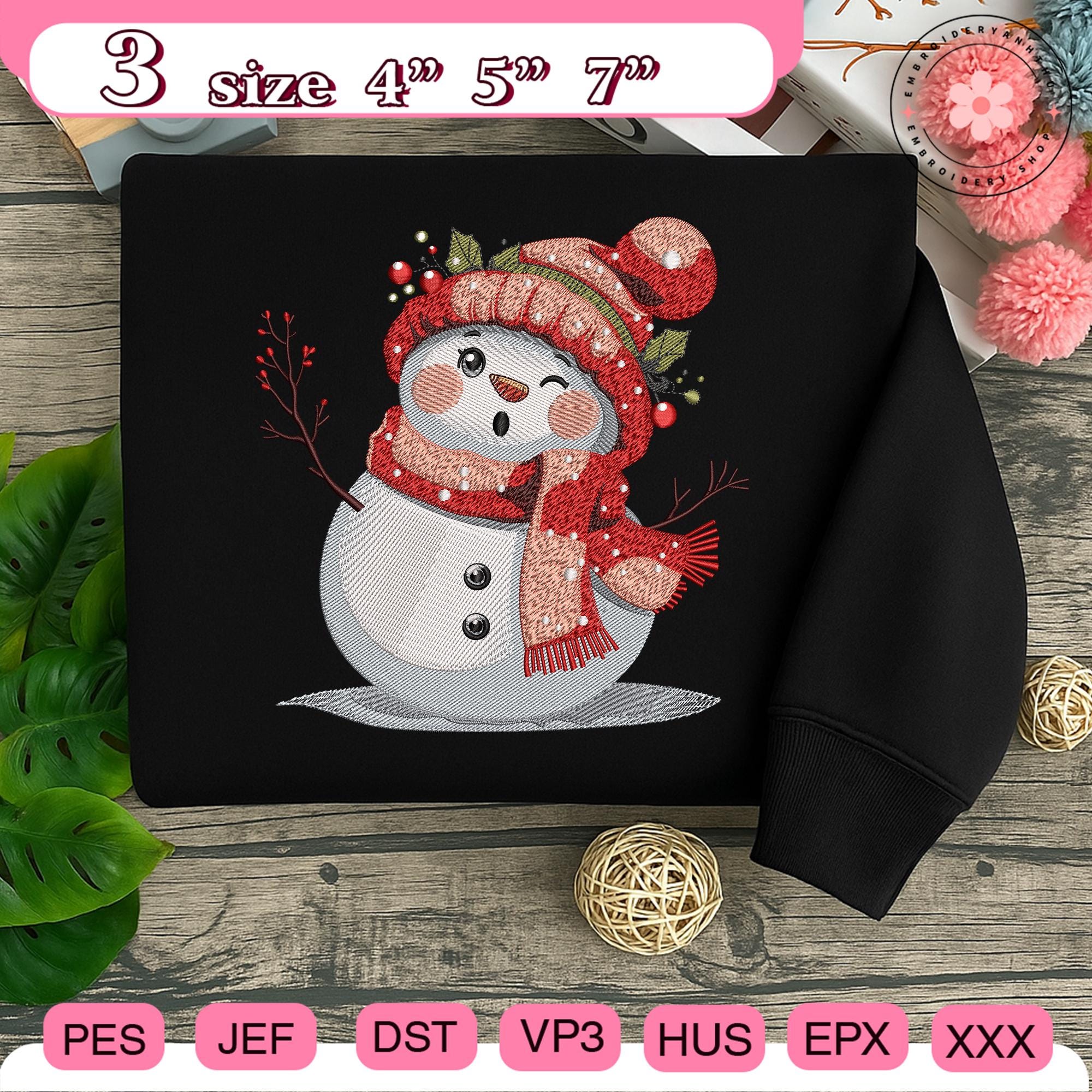 Christmas Snowman Embroidery File, Christmas Snowman Tree Jingle Bell ...