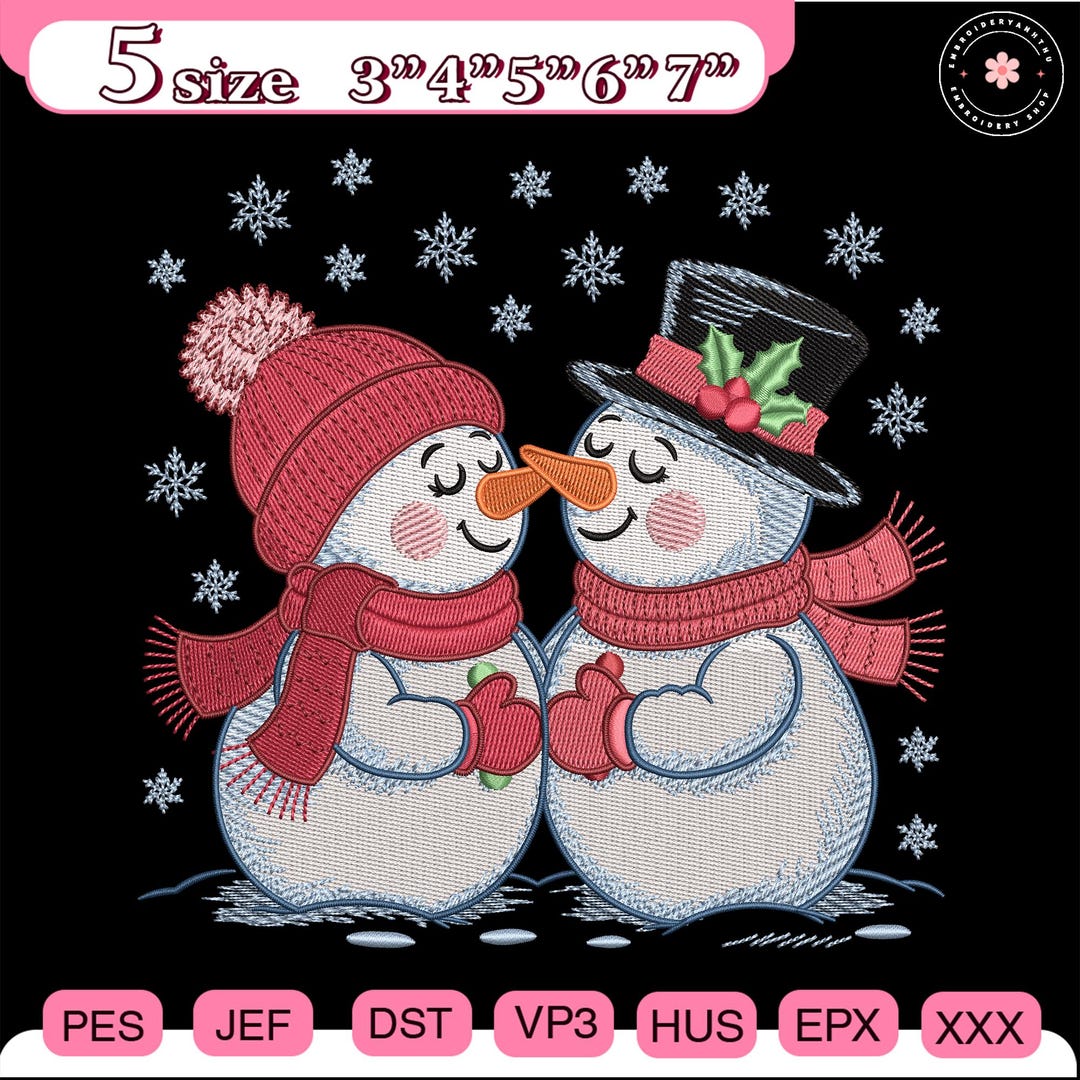 Happy Christmas Snowman Embroidery File, Christmas Snowman Couple ...