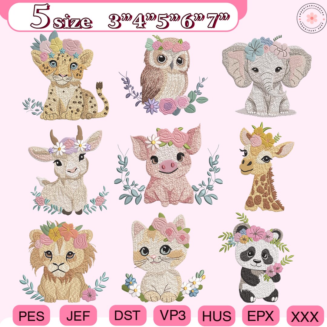 Floral Animals Embroidery Bundle, Cute Animal Embroidery File, Nature ...
