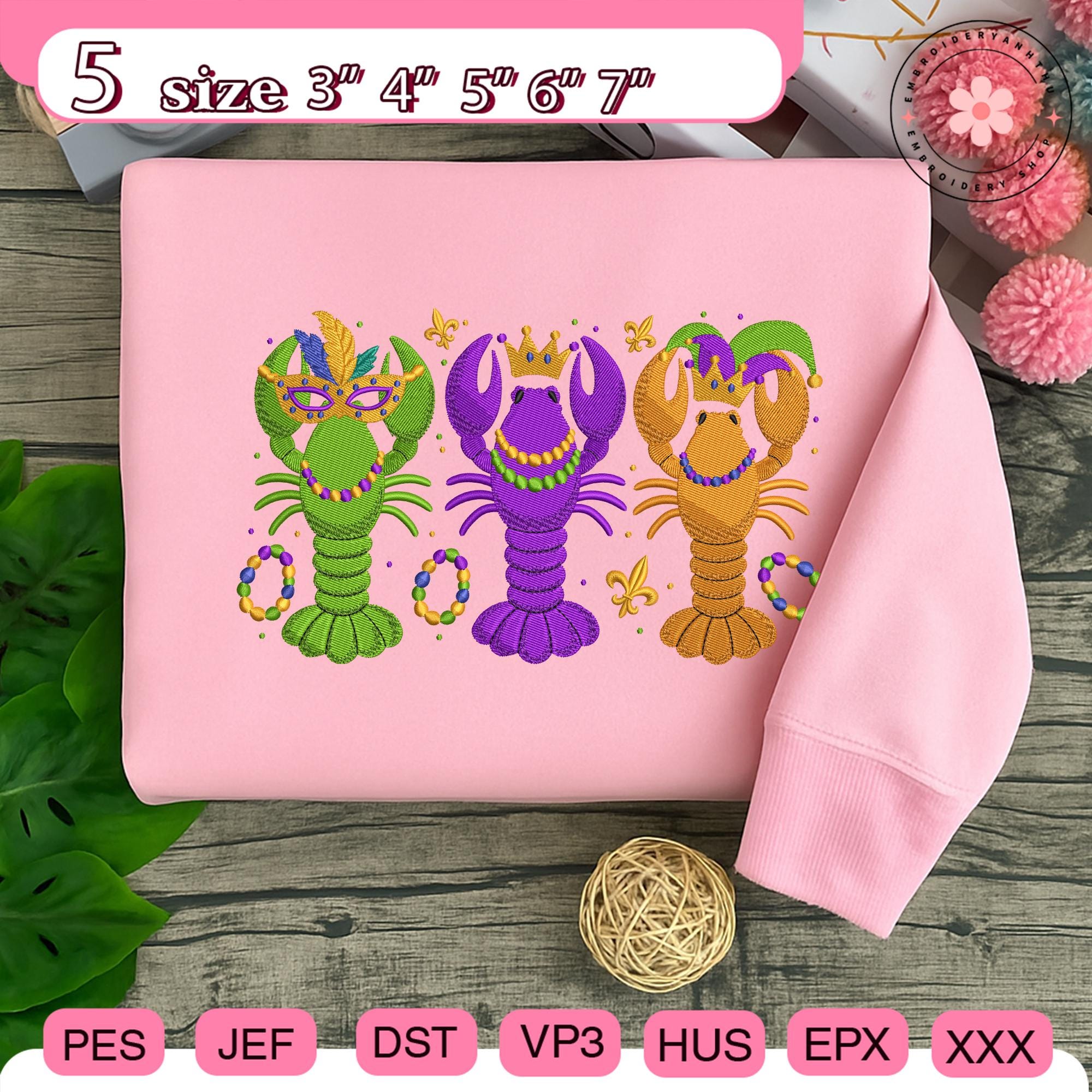 Shrimp Mardi Gras Embroidery Design, Louisiana Festival Embroidery File ...