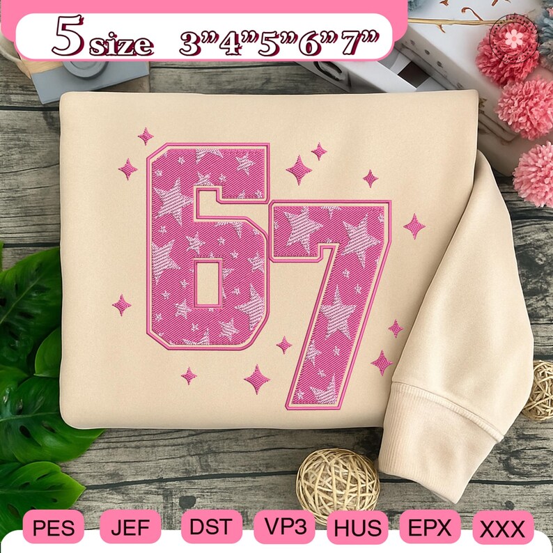 Six Seven Meme Embroidery File, 67 Meme Embroidery Design, Funny Number ...