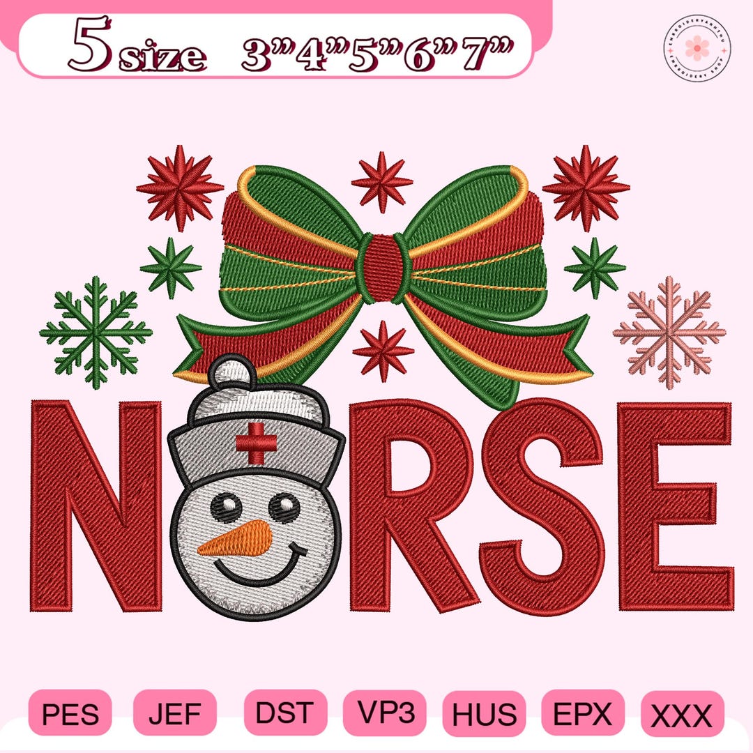 Christmas Nurse Embroidery File, Christmas Nursing Embroidery Design ...