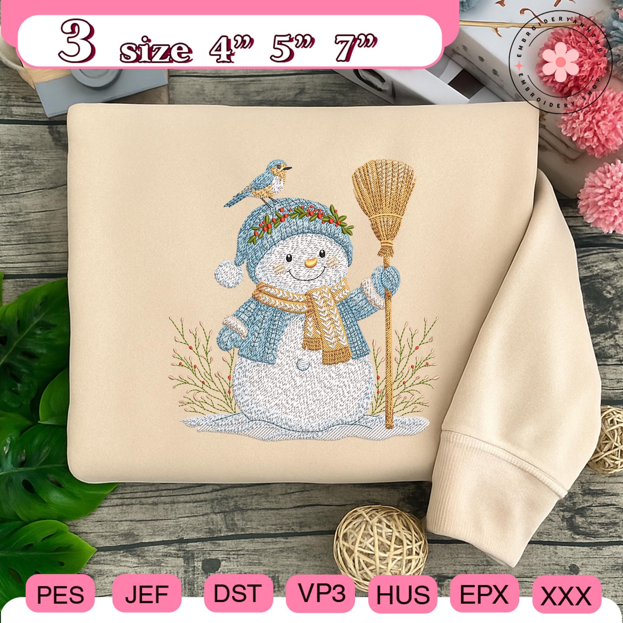 Christmas Snowman Embroidery File, Christmas Snowman Broom Embroidery ...