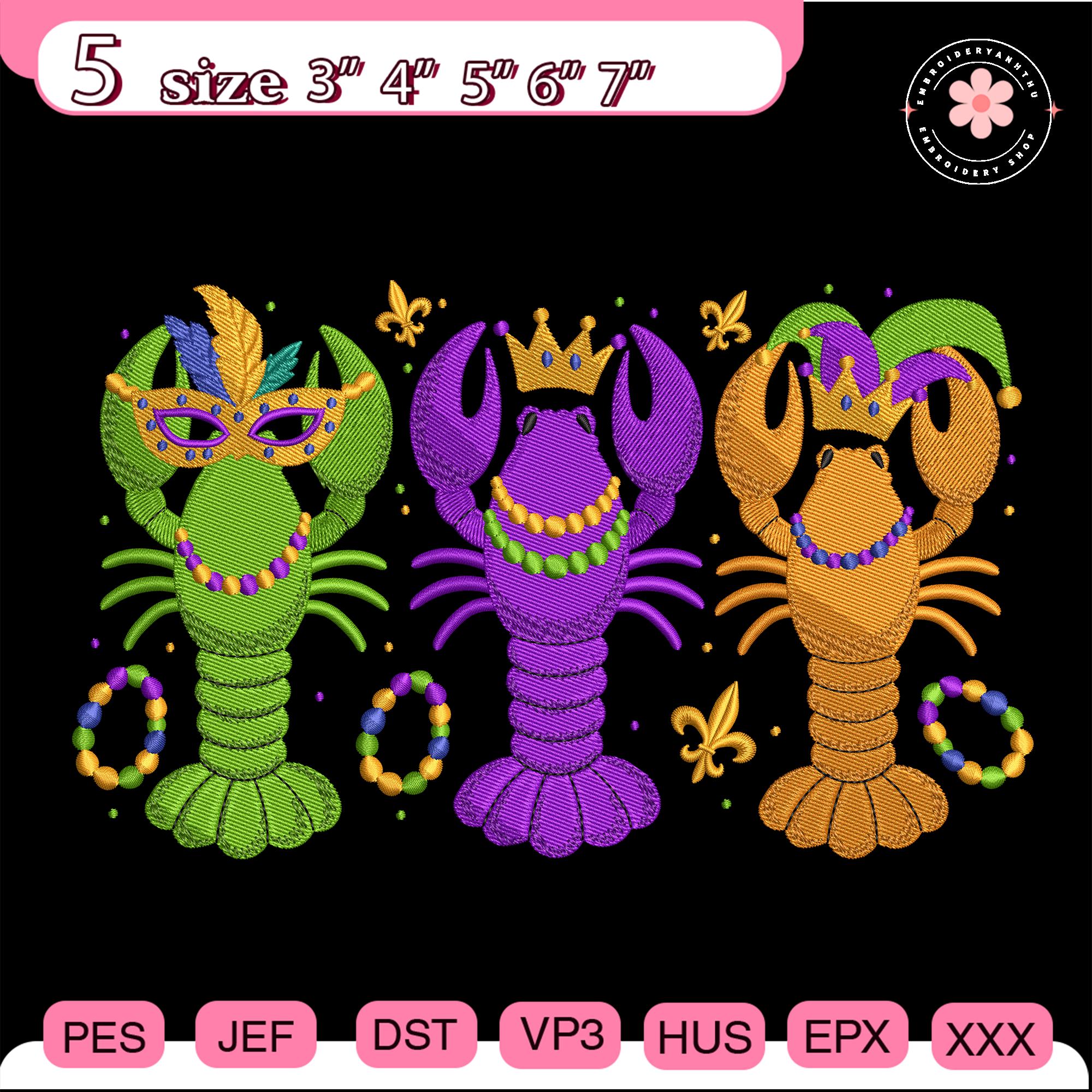 Shrimp Mardi Gras Embroidery Design, Louisiana Festival Embroidery File ...