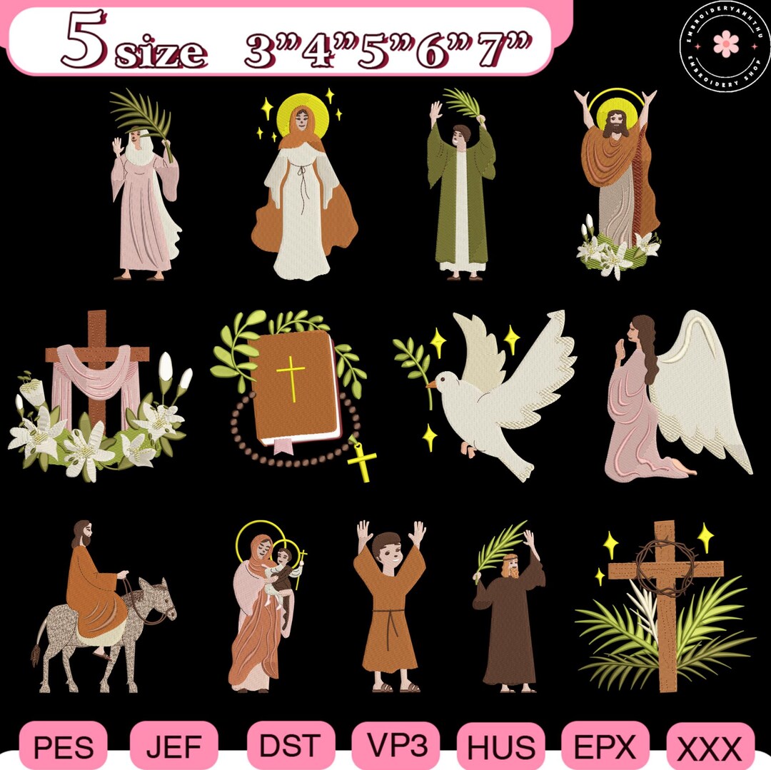 Bible Characters and Religious Symbols Embroidery Bundle, Jesus Cross ...