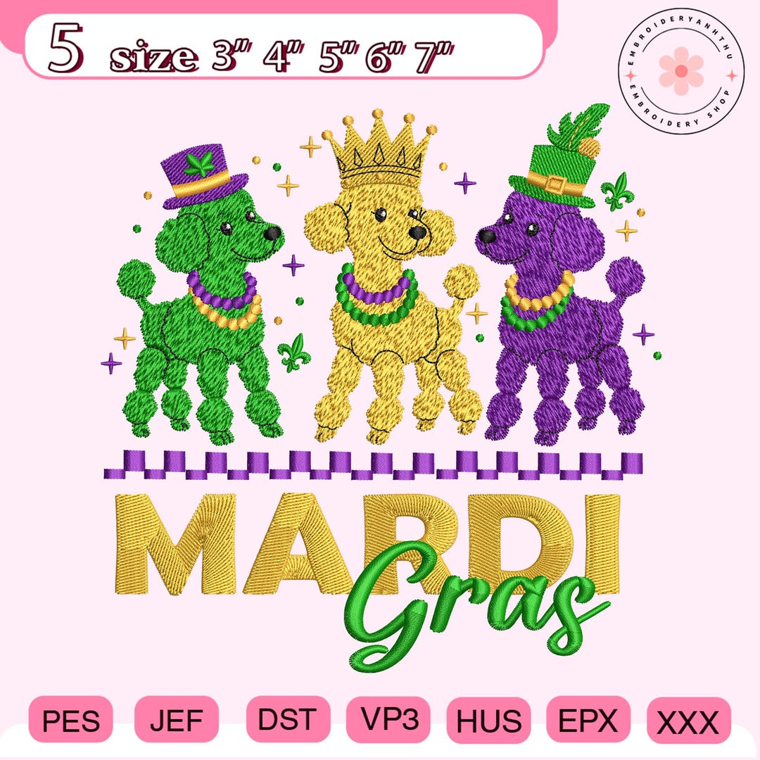 Dog Mardi Gras Embroidery Design, Louisiana Festival Embroidery File ...