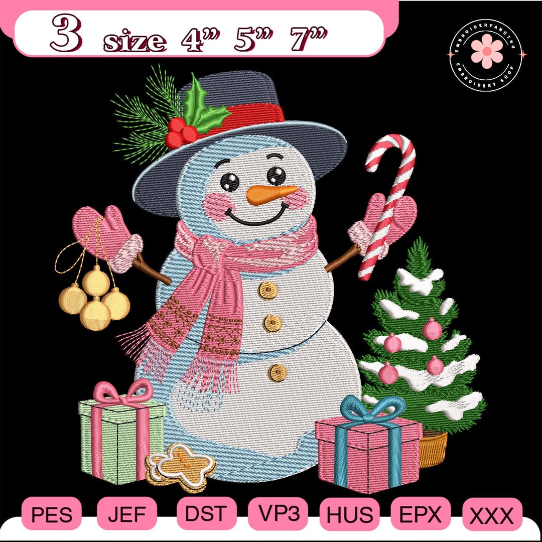 Christmas Snowman Embroidery File, Christmas Snowman Tree Jingle Bell ...