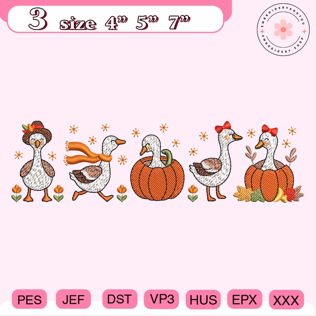 Halloween Silly Goose Embroidery File, Goose Pumpkins Scarves ...