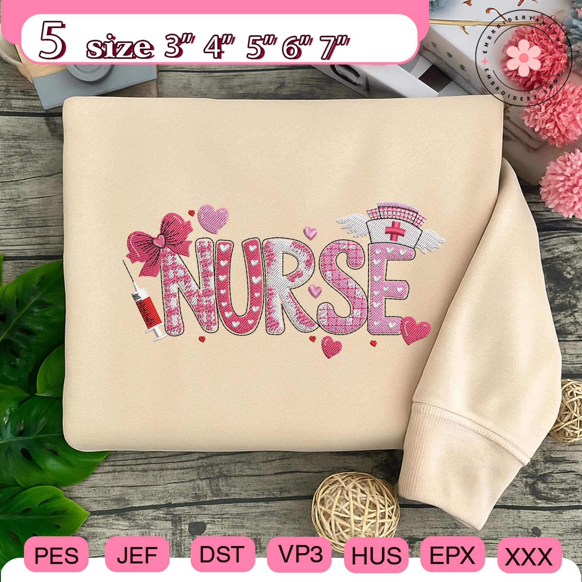 Valentine's Nurse Embroidery File, Heart-theme Embroidery Pattern, Easy Stitch Design ...