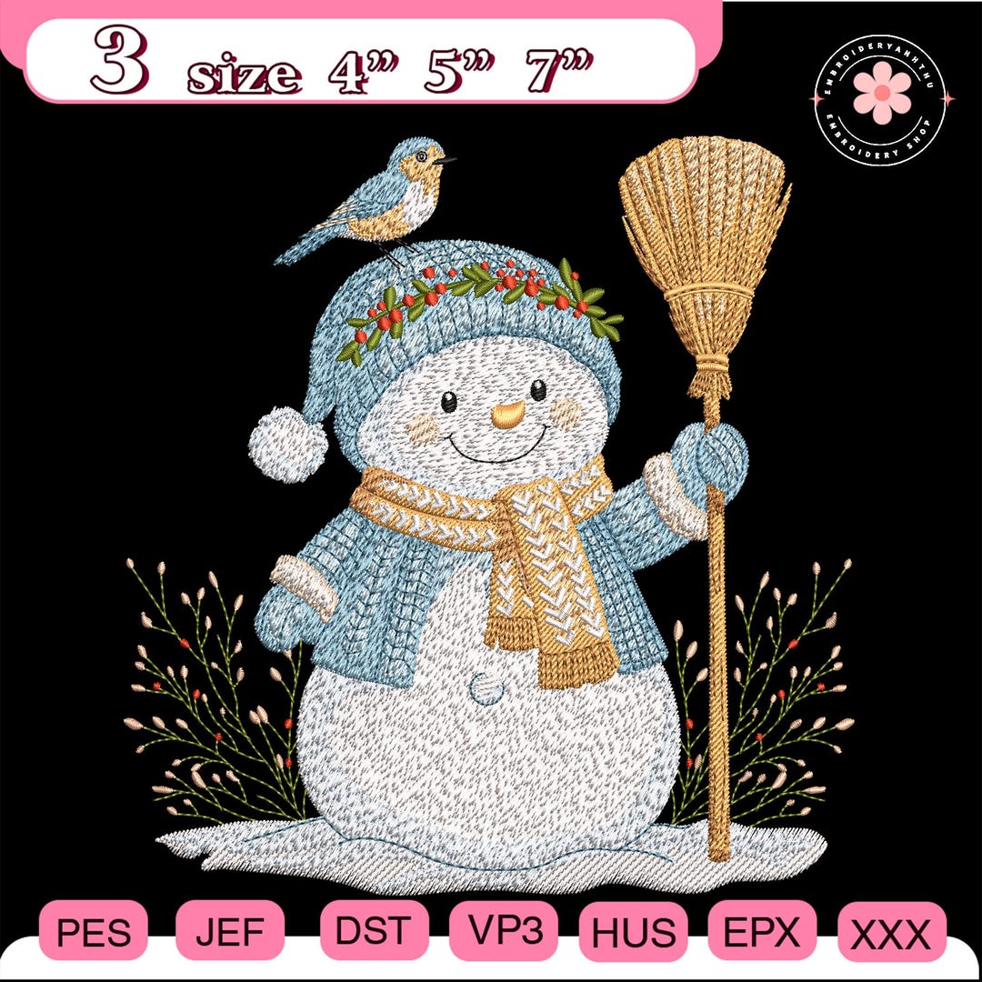 Christmas Snowman Embroidery File, Christmas Snowman Broom Embroidery ...