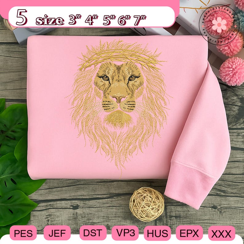 Lion of Judah Embroidery Design, Lion With Crown of Thorns Pattern ...