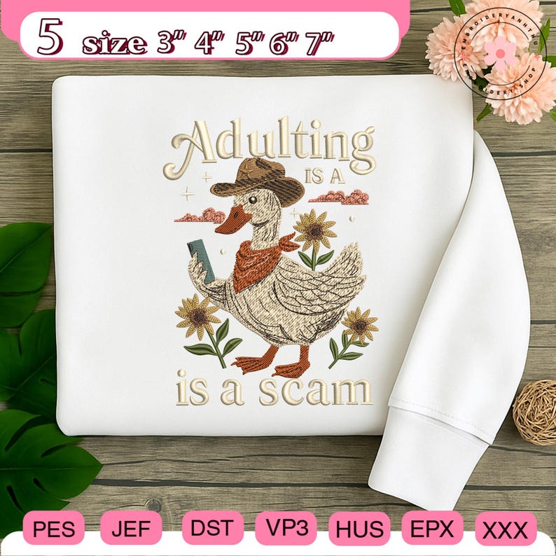 Adulting is a Scam Cowboy Duck Embroidery Design, Funny Animal With ...