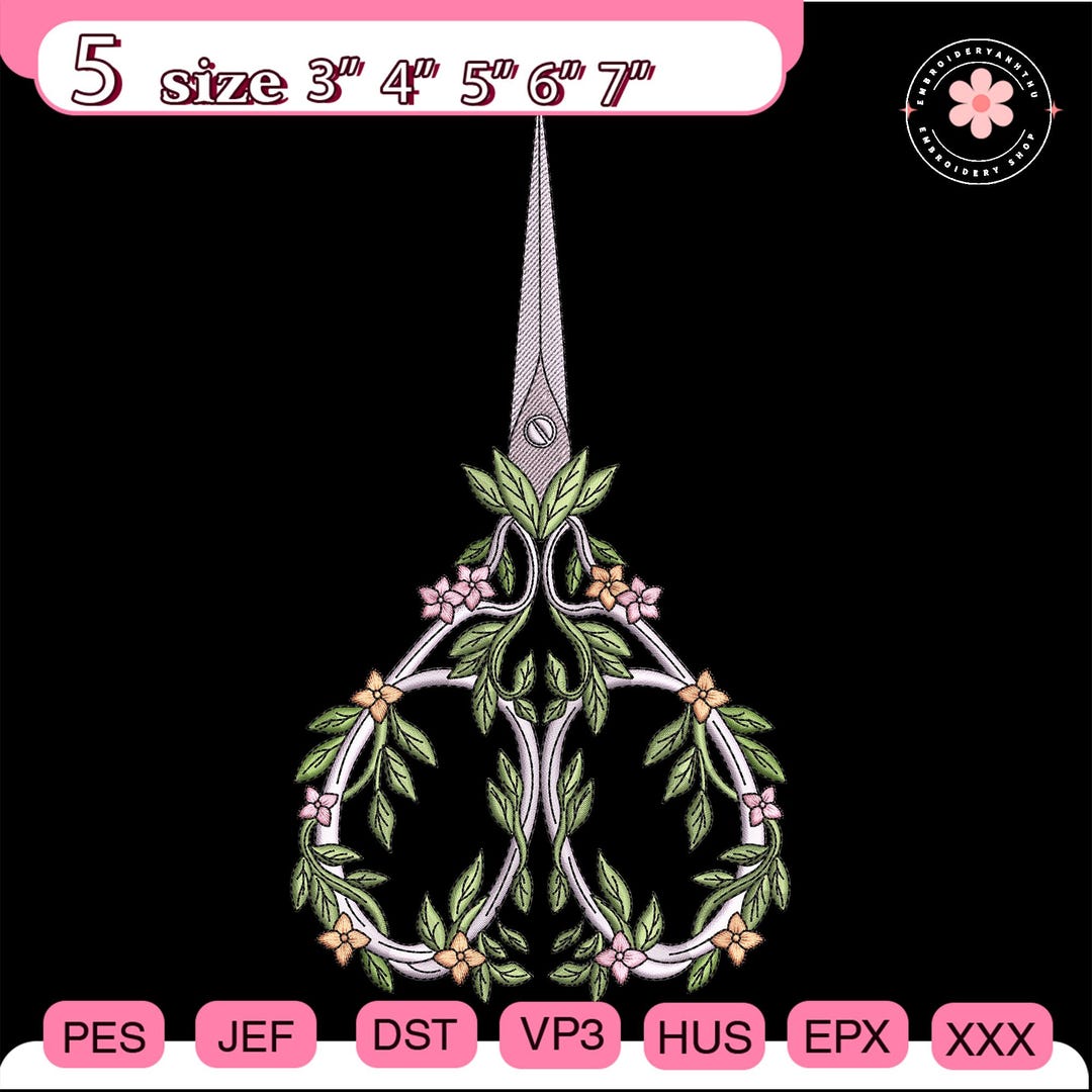 Floral Sewing Scissors Embroidery Design, Vintage Garden Shears ...
