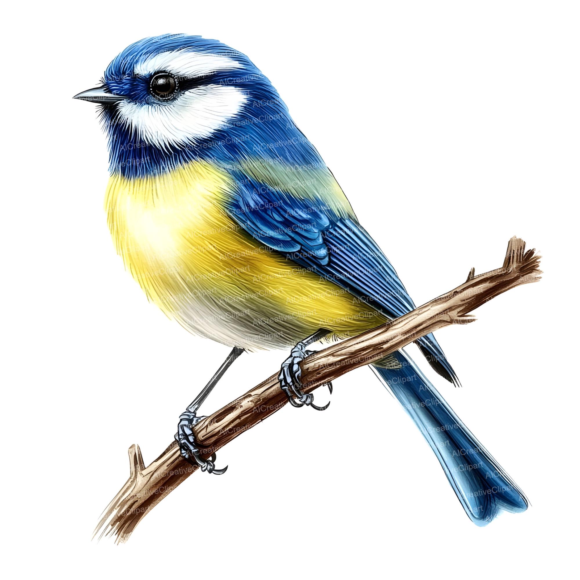 12 PNG/JPG Blue Tit Bird Clipart, Watercolor Clipart, Eurasian Blue Tit ...