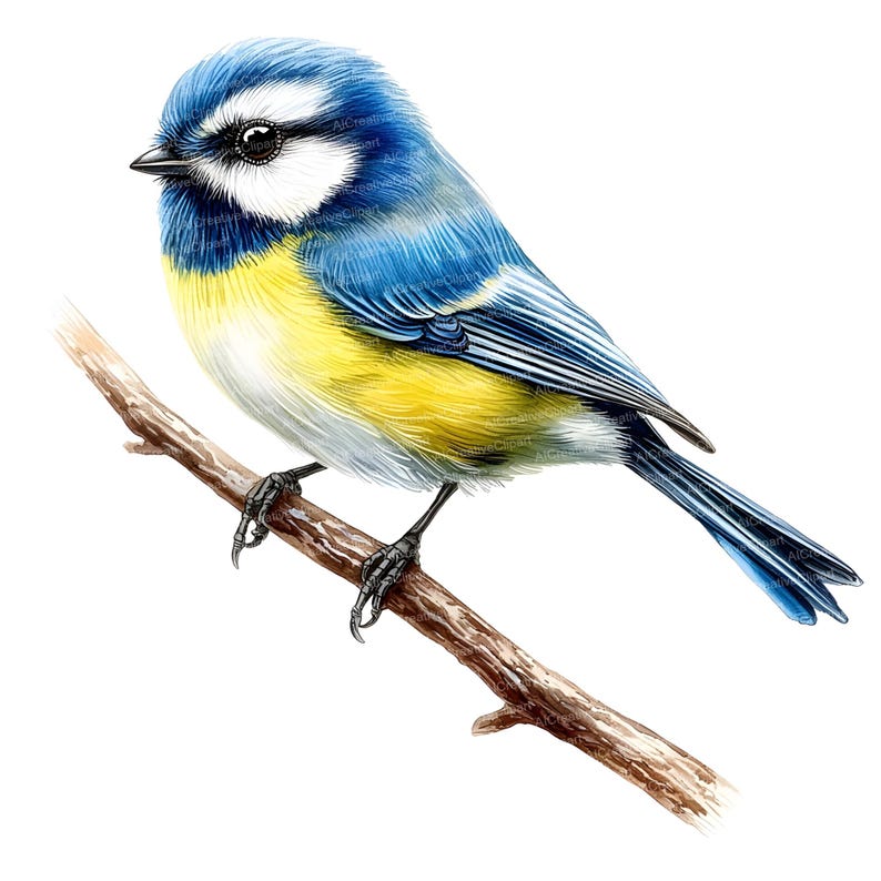 12 PNG/JPG Blue Tit Bird Clipart, Watercolor Clipart, Eurasian Blue Tit ...