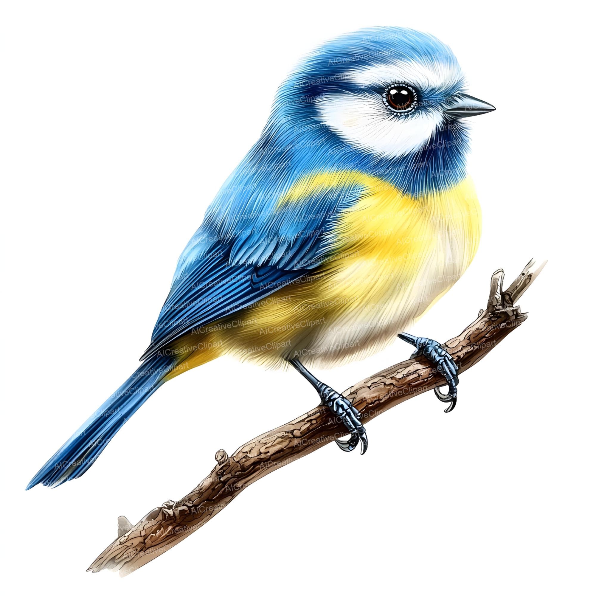 12 PNG/JPG Blue Tit Bird Clipart, Watercolor Clipart, Eurasian Blue Tit ...