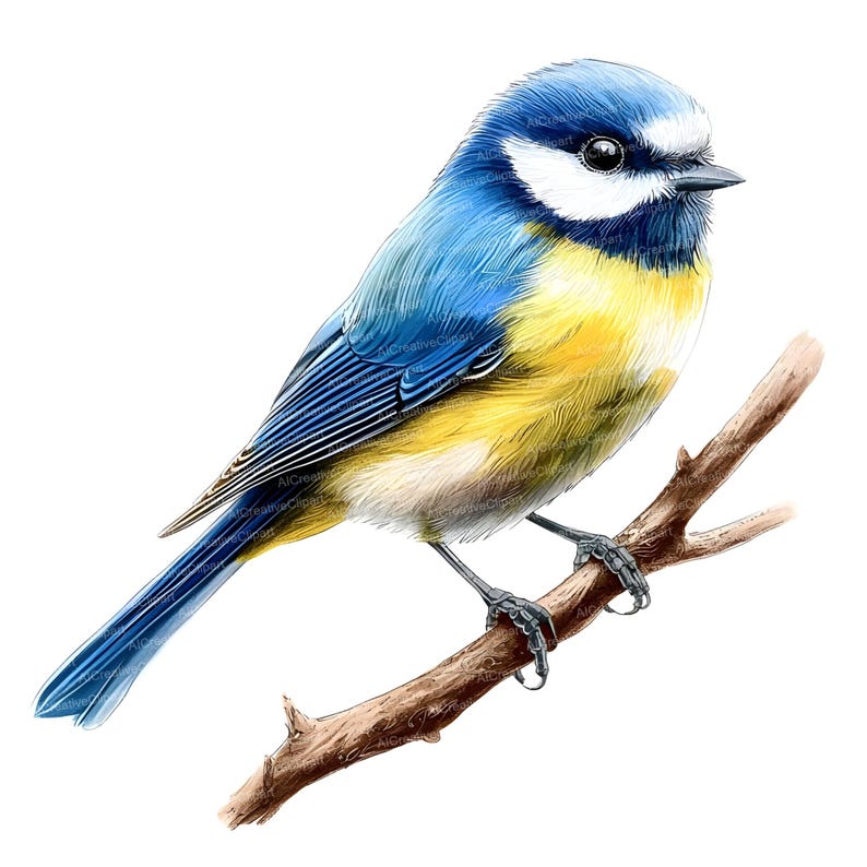 12 PNG/JPG Blue Tit Bird Clipart, Watercolor Clipart, Eurasian Blue Tit ...
