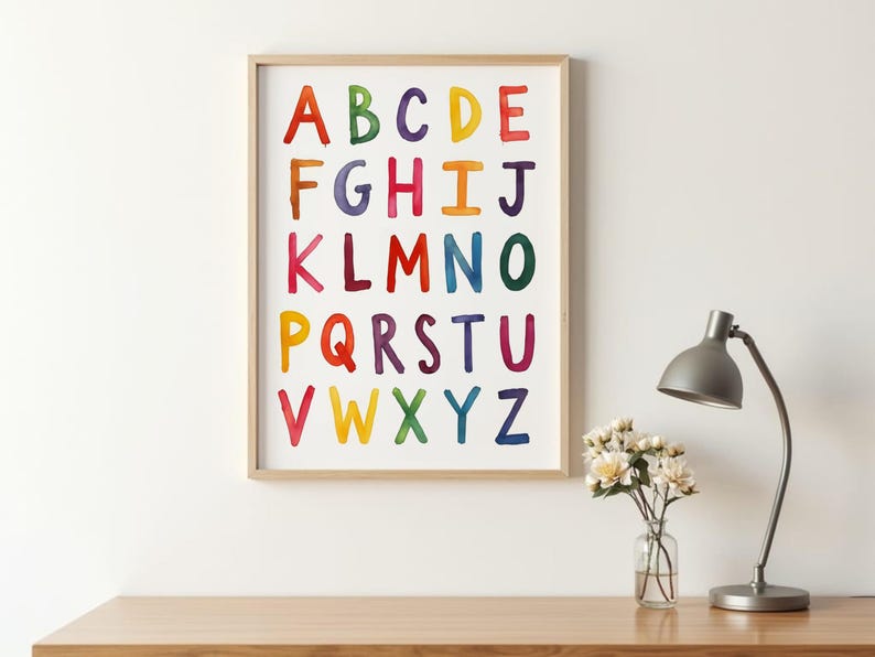 Rainbow Alphabet Poster, Colorful ABC Printable, Kids Educational Wall ...