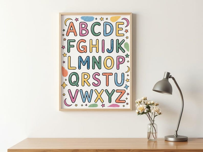 Cheerful Pastel Alphabet Poster, ABC Printable for Kids, Educational ...