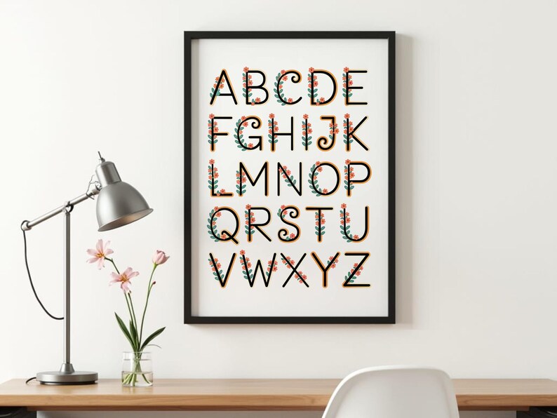 Floral Alphabet Poster, ABC Printable With Flower Decor, Kids ...