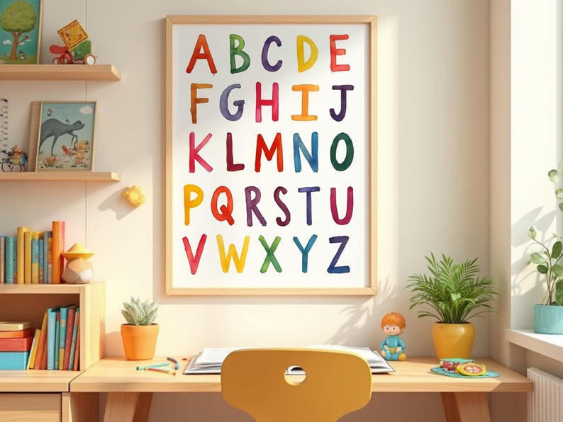 Rainbow Alphabet Poster, Colorful ABC Printable, Kids Educational Wall ...